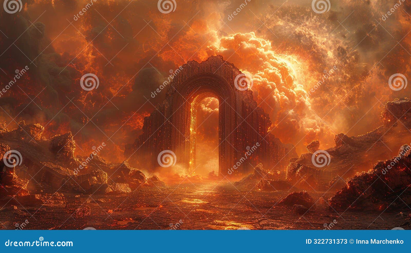Gate To Hell Opening in the Middle of a Fire Stock Illustration ...
