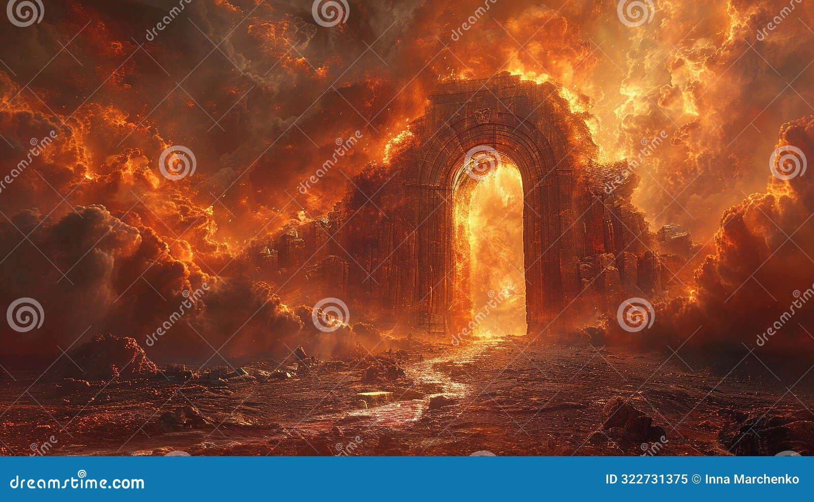 Gate To Hell Opening in the Middle of a Fire Stock Illustration ...
