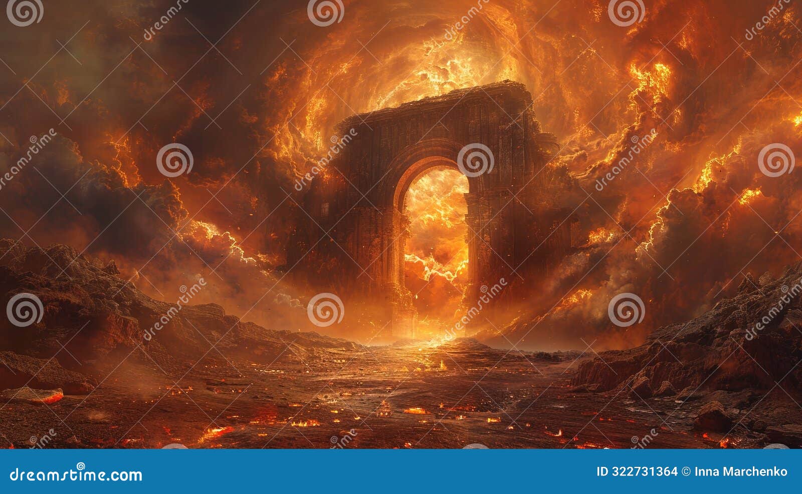 Gate To Hell Opening in the Middle of a Fire Stock Illustration ...