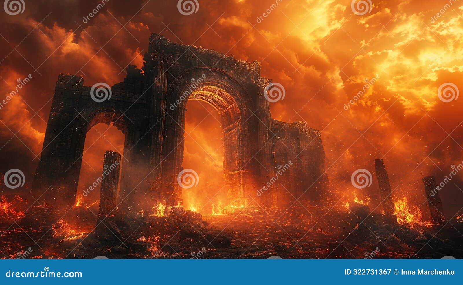 Gate To Hell Opening in the Middle of a Fire Stock Illustration ...