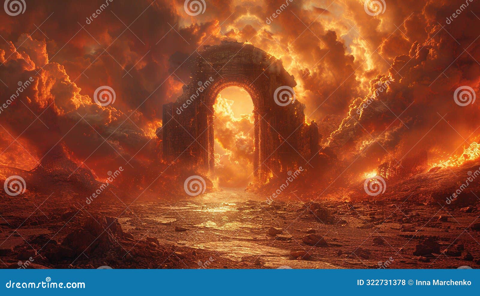 Gate To Hell Opening in the Middle of a Fire Stock Illustration ...