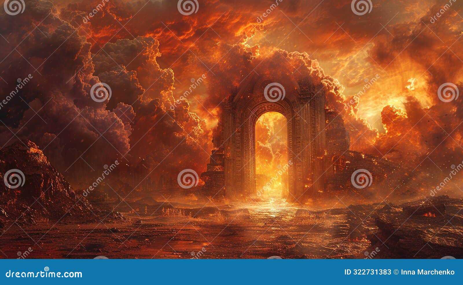 Gate To Hell Opening in the Middle of a Fire Stock Illustration ...