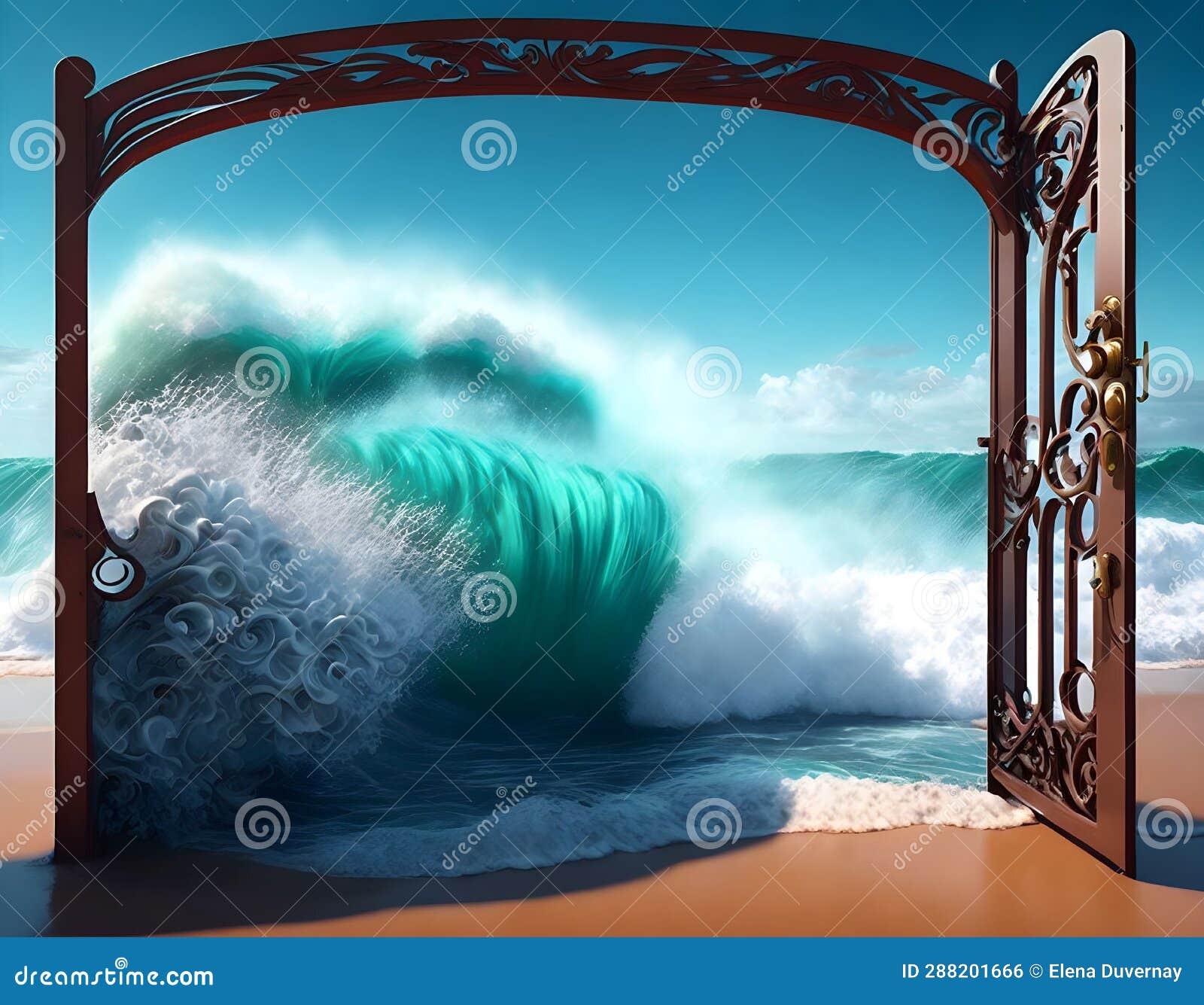 Gate To the Ocean Wave - Generative AI Stock Illustration ...