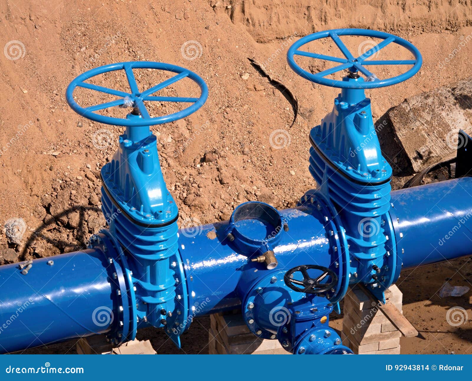 Gate Valves Underground, Water Pipeline Valve on a Blue Pipeline after ...