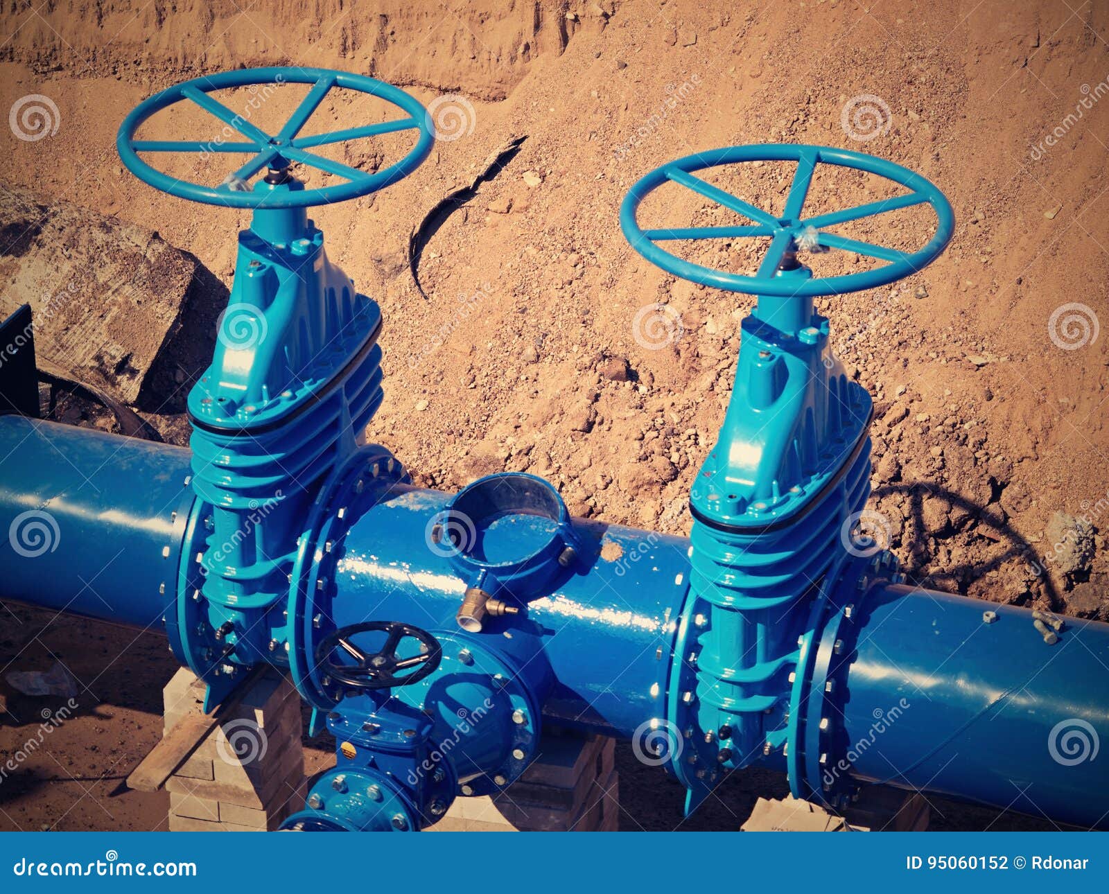 Gate Valves Underground, Water Pipeline Valve on a Blue Pipeline after ...