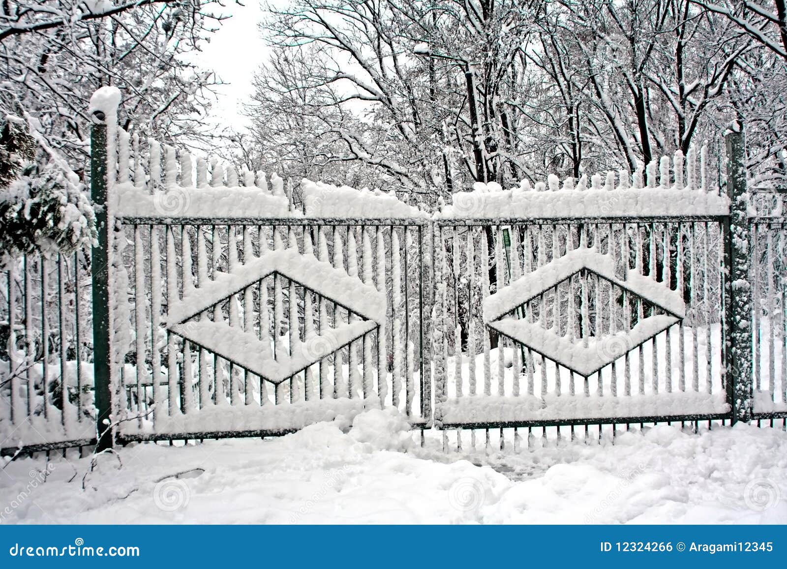 Gates covered with snow stock photo. Image of seasonal - 12324266