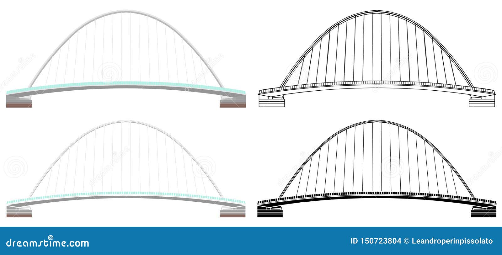 Gateshead Millenium Bridge Colored And Outline Only Vector Illustration ...
