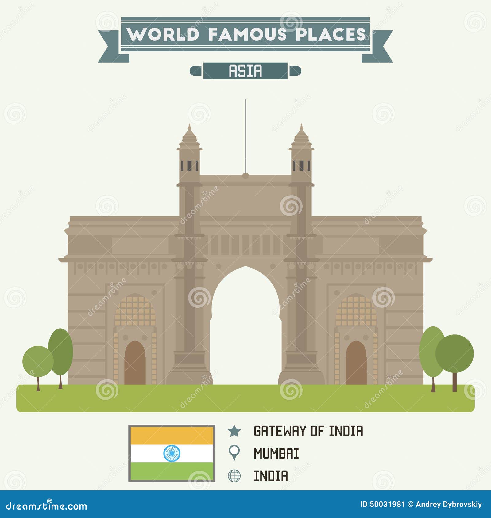 India, Mumbai Architecture Urban Skyline With Landmarks Cartoon Vector ...