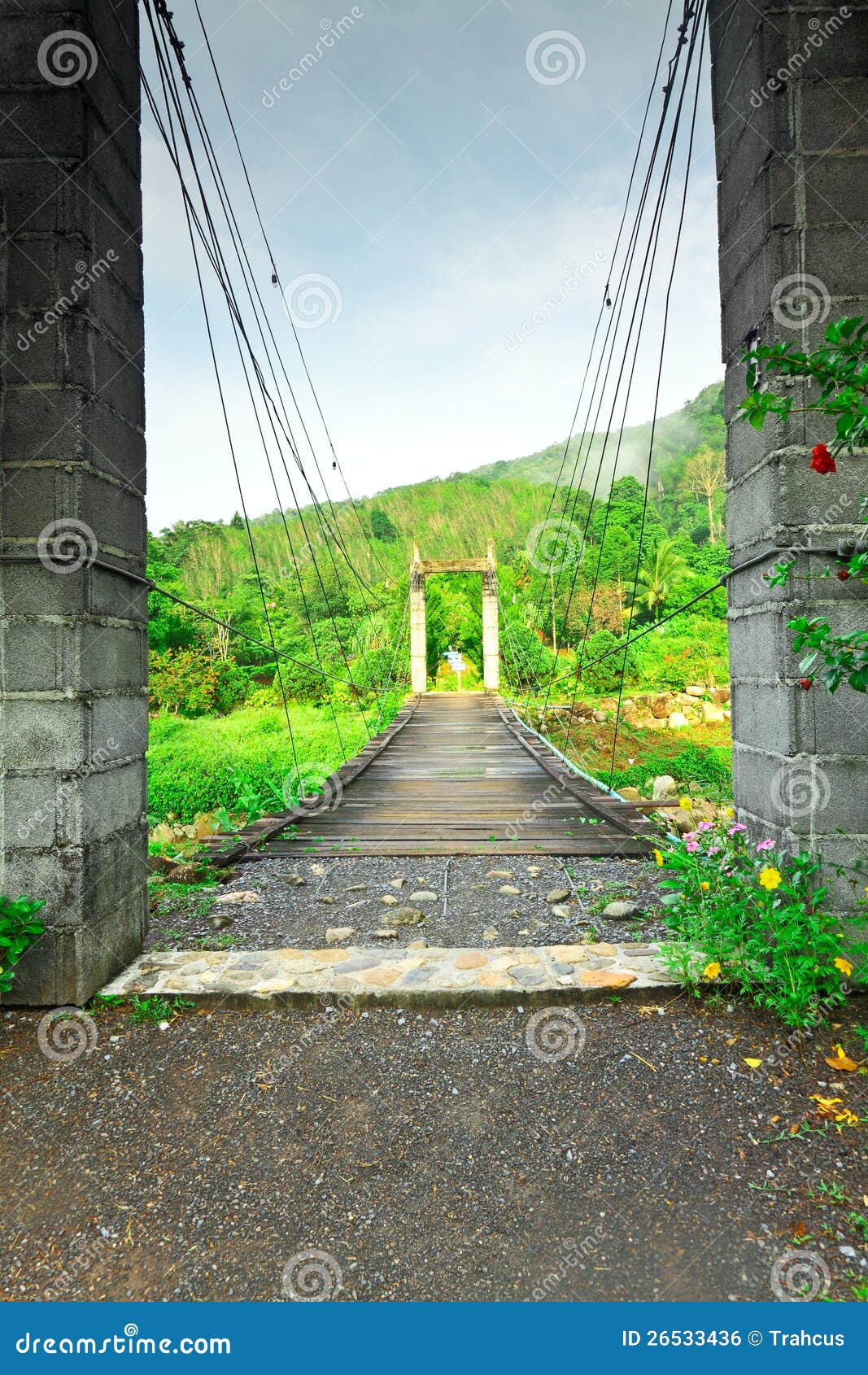 Gateway and Rope Bridge for Across Another Side Stock Photo - Image of ...