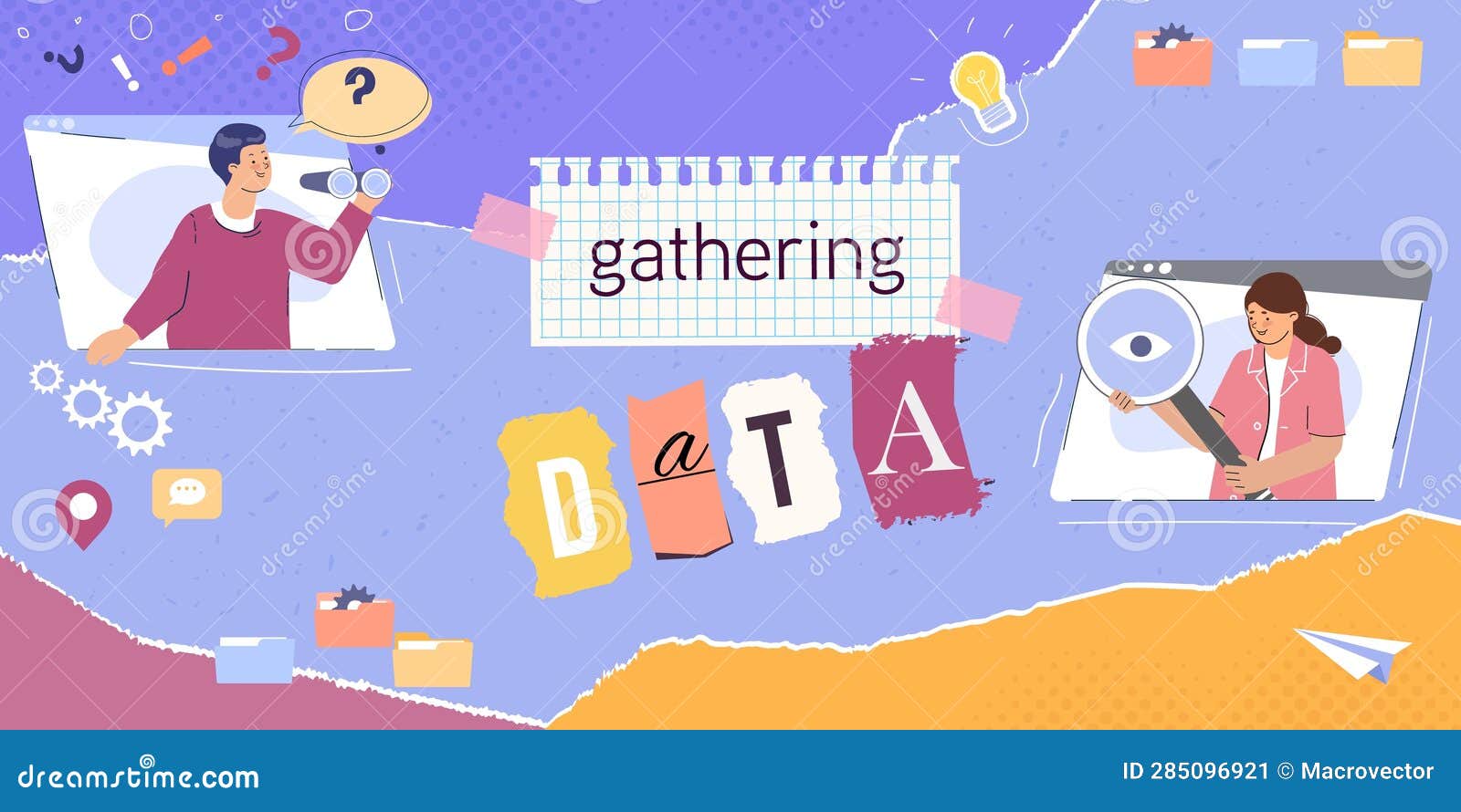 Gathering Data Flat Collage Stock Illustration - Illustration of interpretation, network: 285096921