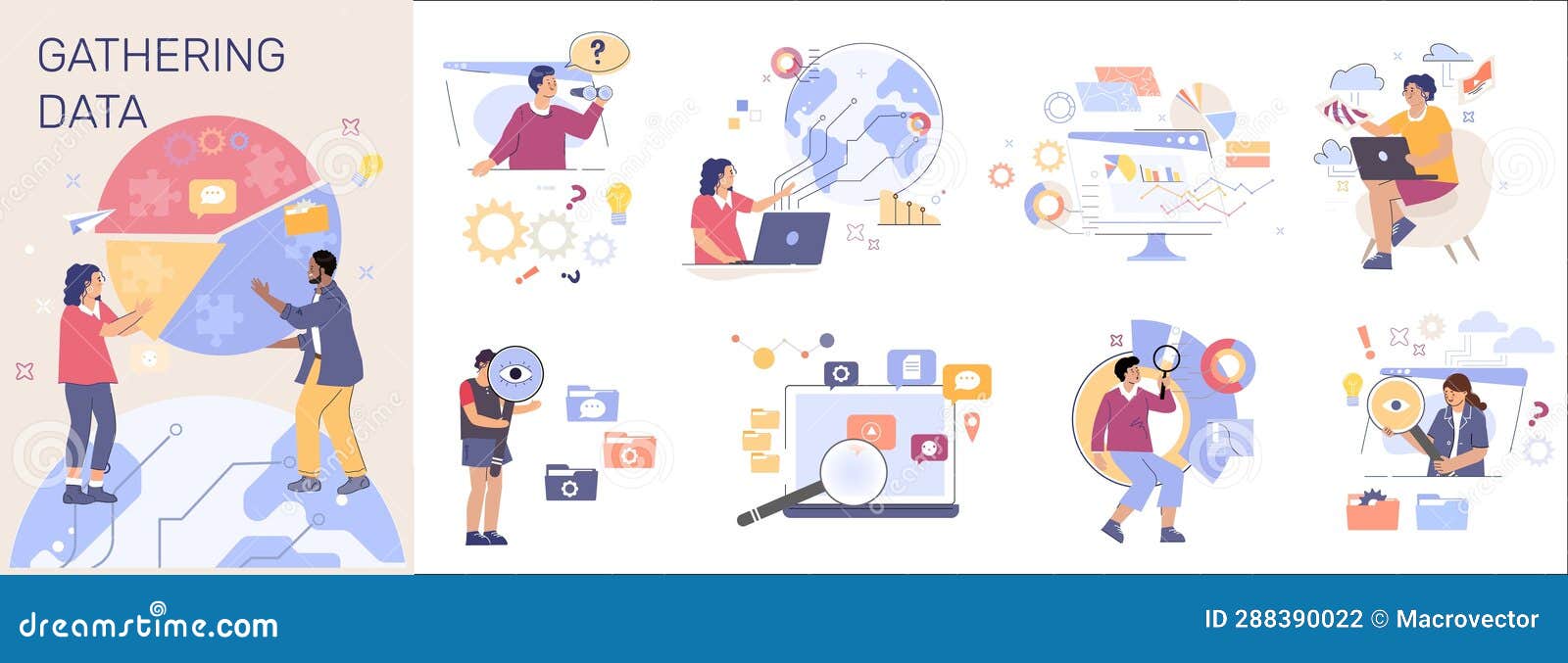 Gathering Data Flat Composition Stock Illustration - Illustration of ...
