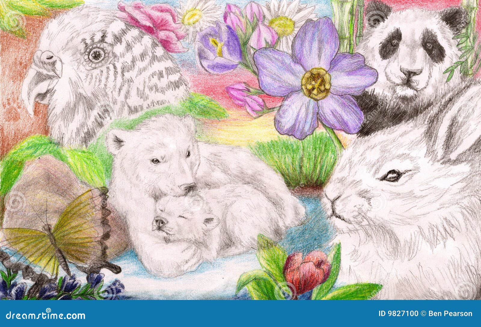 Gathering of many animals stock illustration. Illustration of love ...