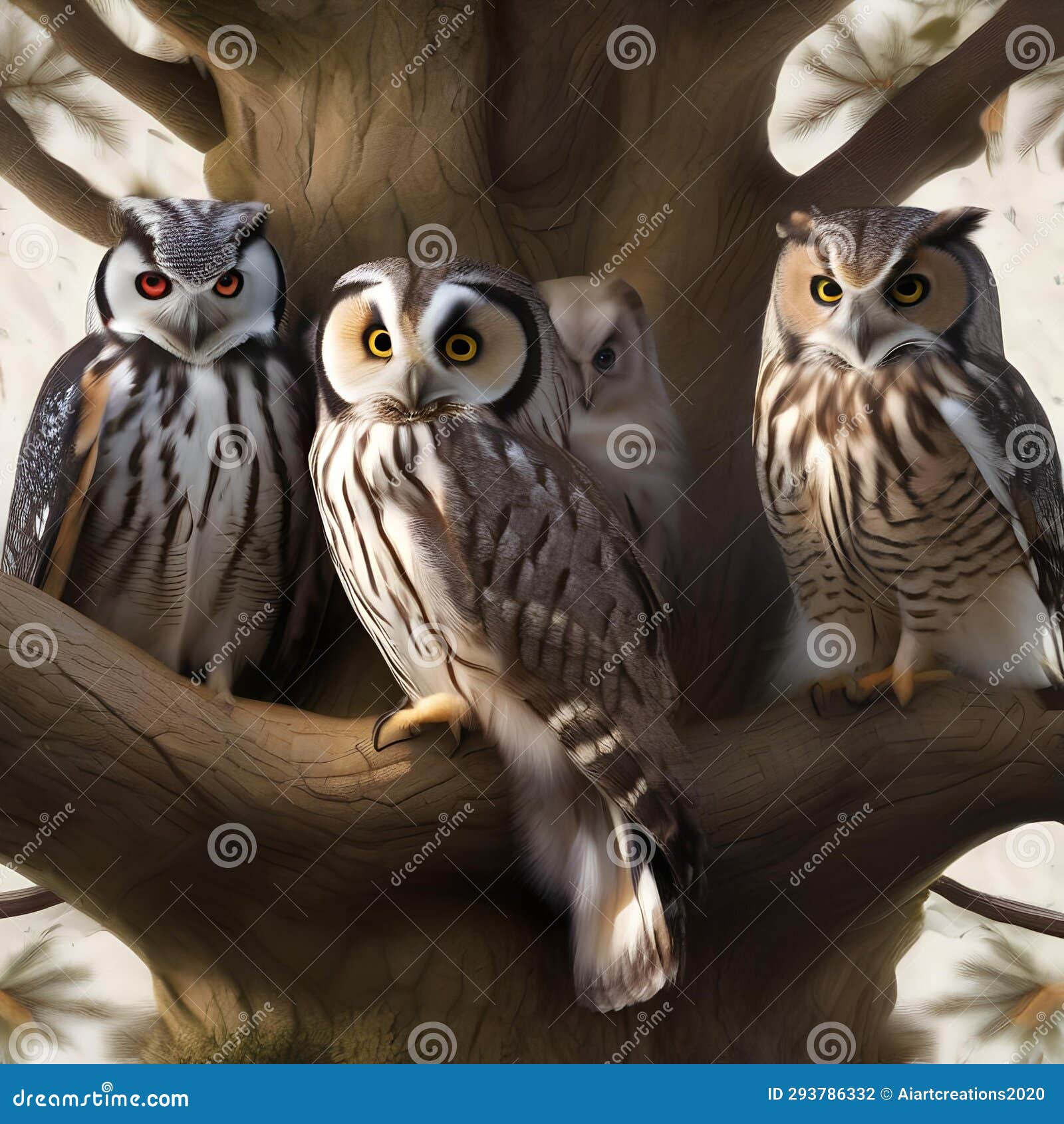 A Gathering of Owls in a Tree, Exchanging New Years Eve Resolutions on ...