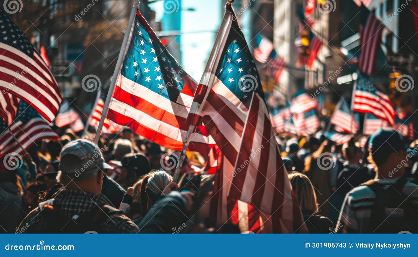A Gathering of People Celebrating with American Flags Stock Image ...