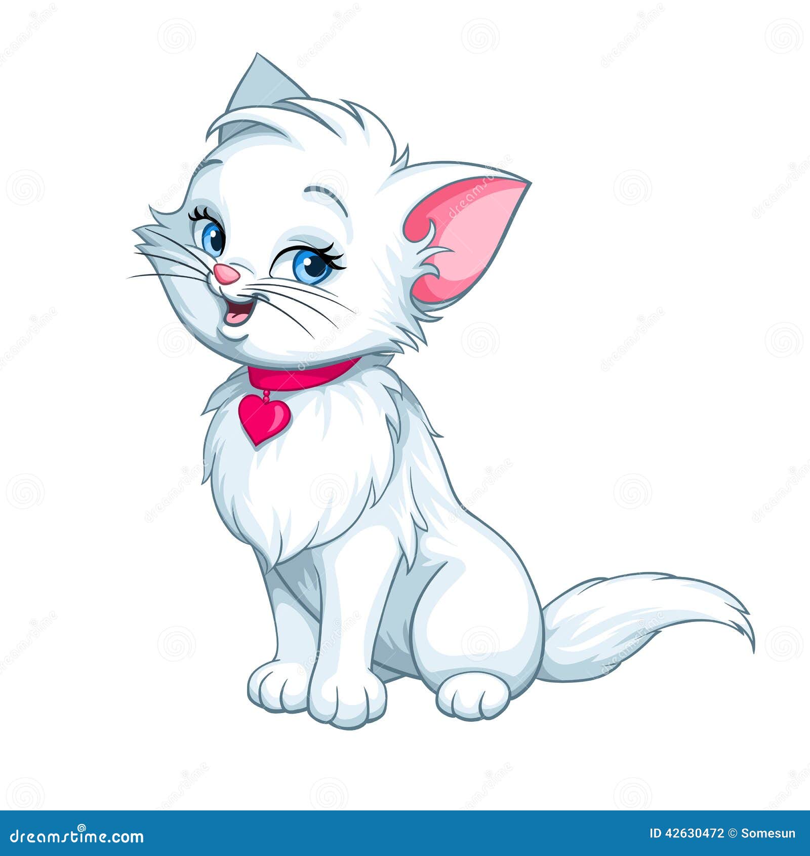 Gatito Blanco Lindo De La Diversión De La Historieta Del Vector Feliz Ilustración Del Vector