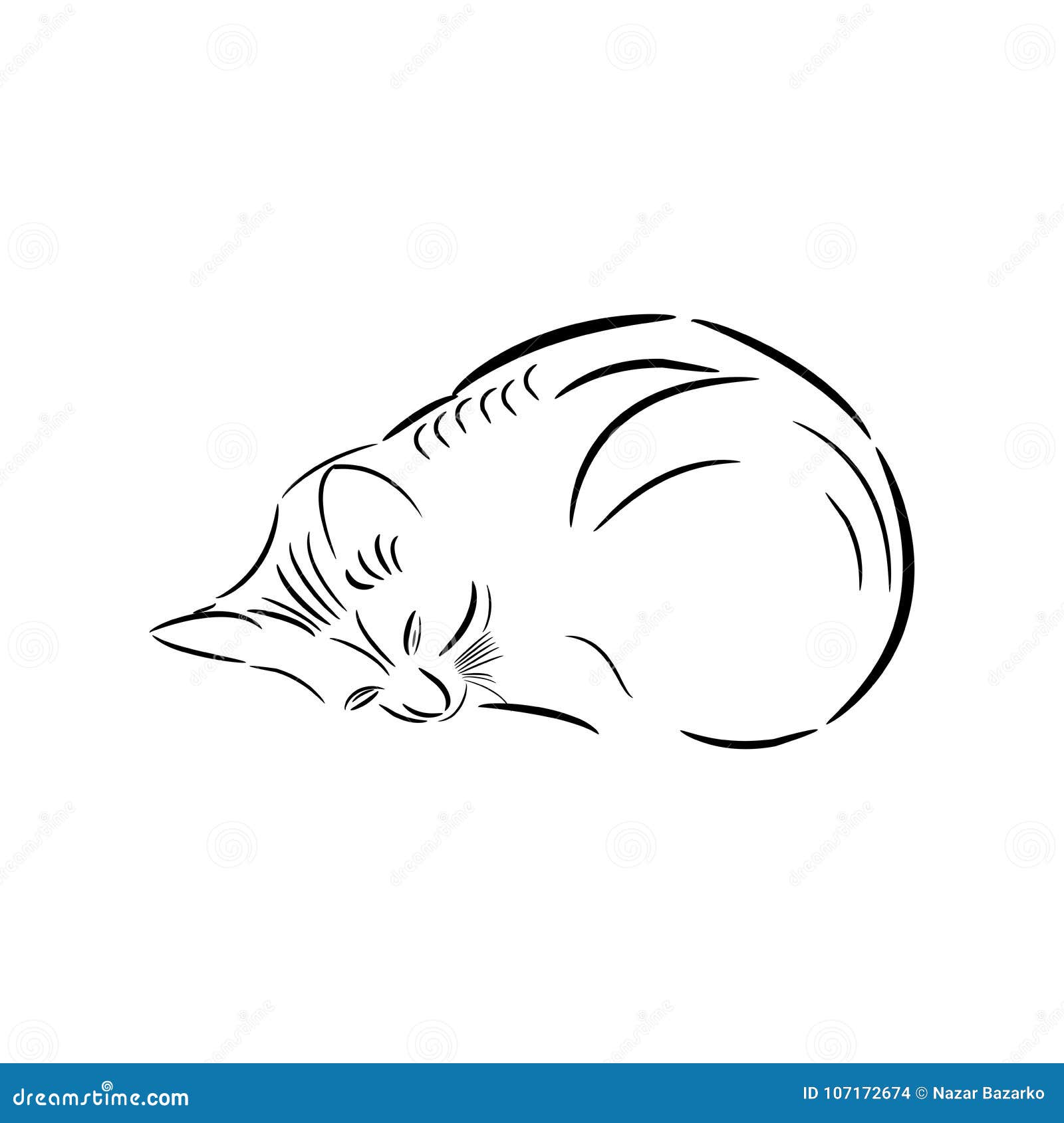 Gatito Dibujo Linear Adentro Stock de ilustración - Ilustración de ...