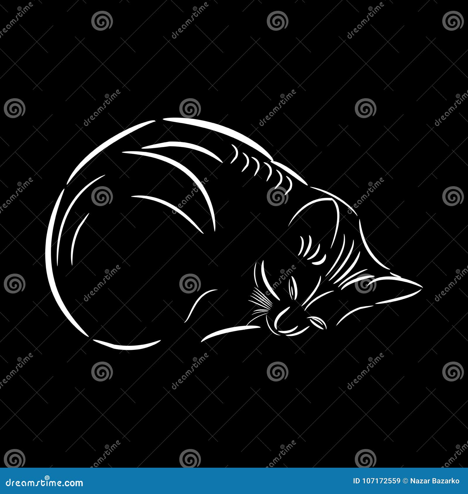 Gatito Dibujo Linear Vektor Stock de ilustración - Ilustración de cerda ...