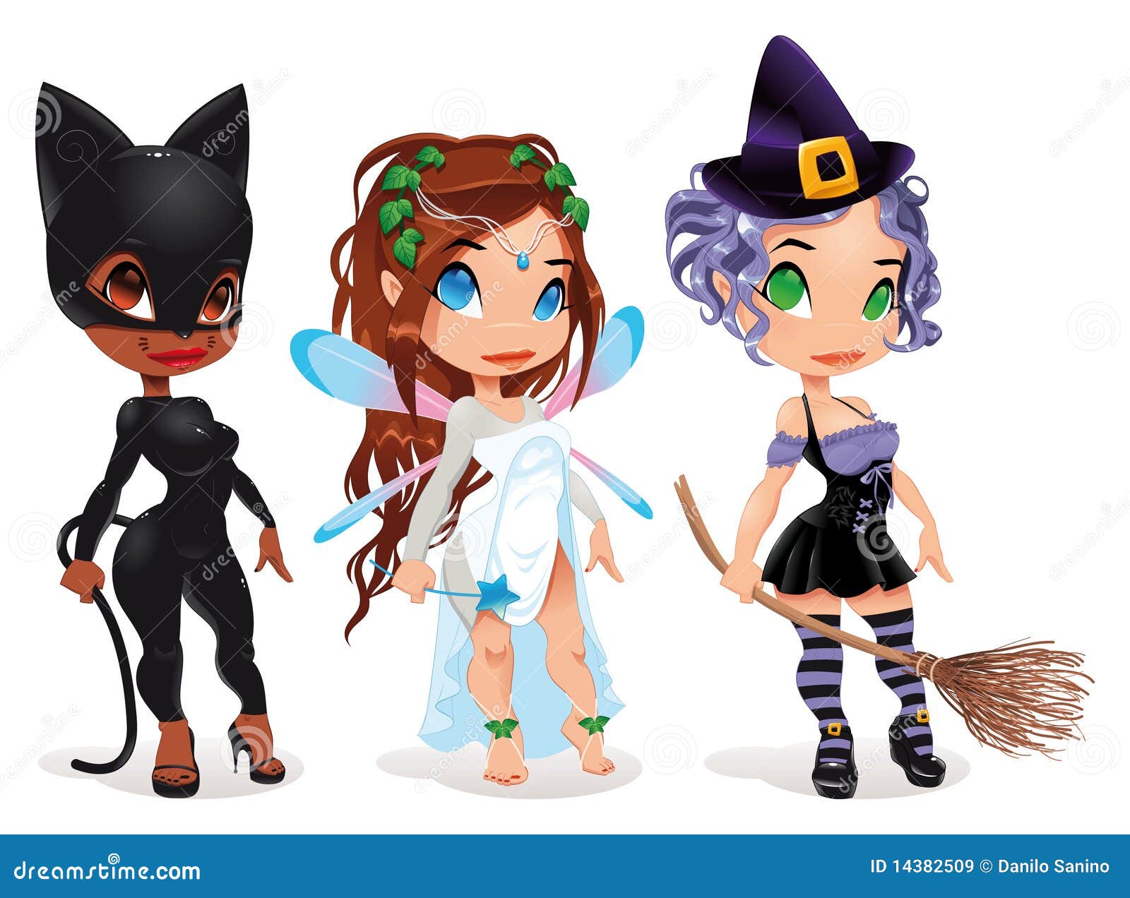 Gatito, hada y bruja. ilustración del vector. Ilustración de historieta ...