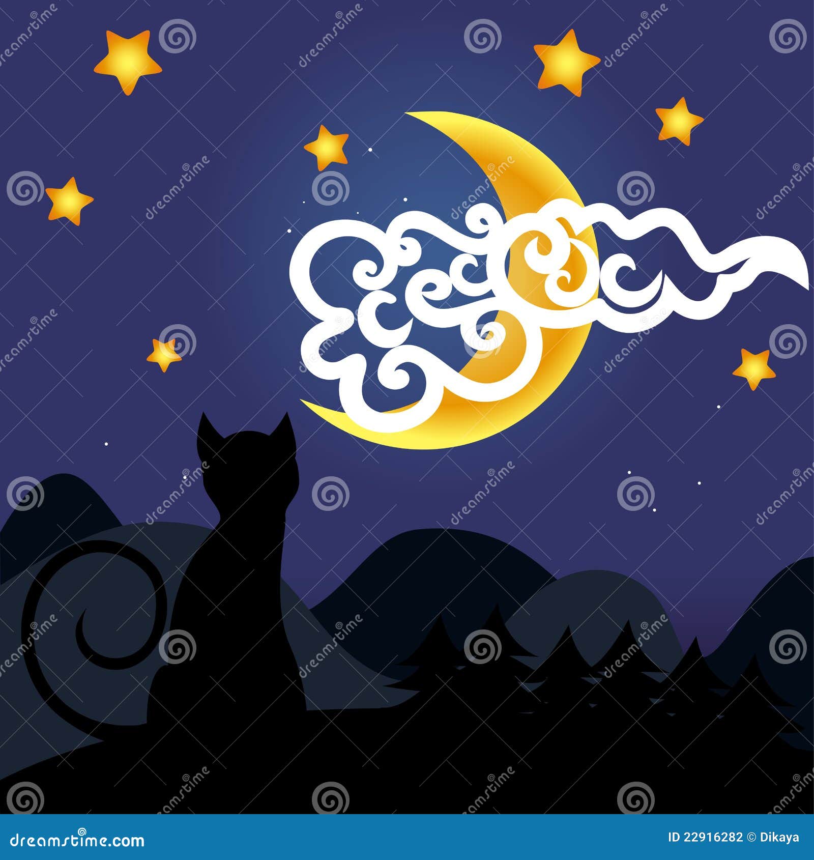 Gato e lua ilustração do vetor. Ilustração de estrelas - 22916282