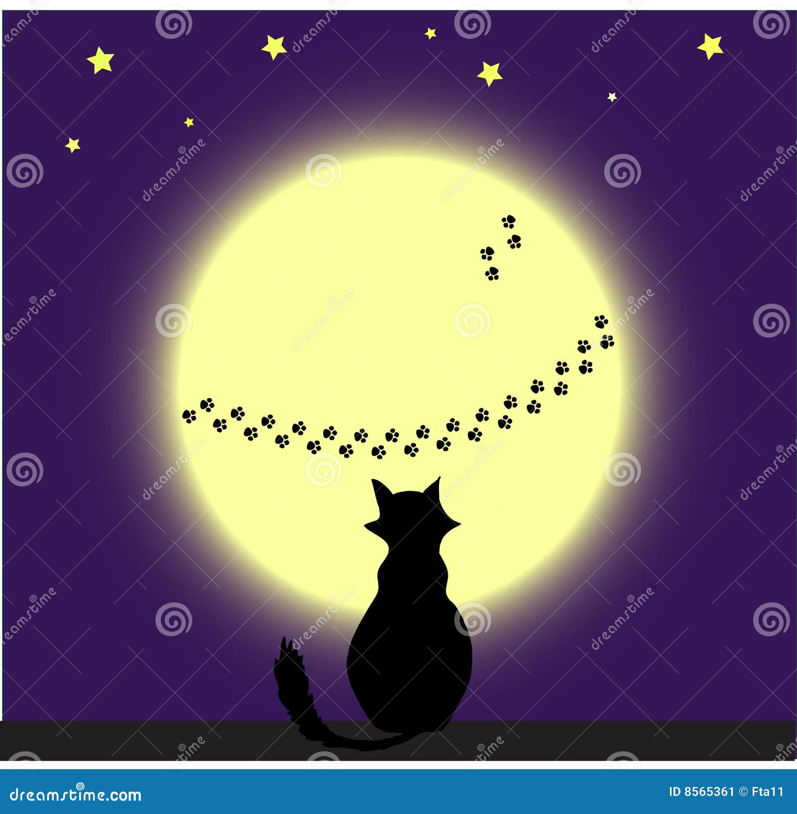Gato e lua ilustração do vetor. Ilustração de gato, luar - 8565361