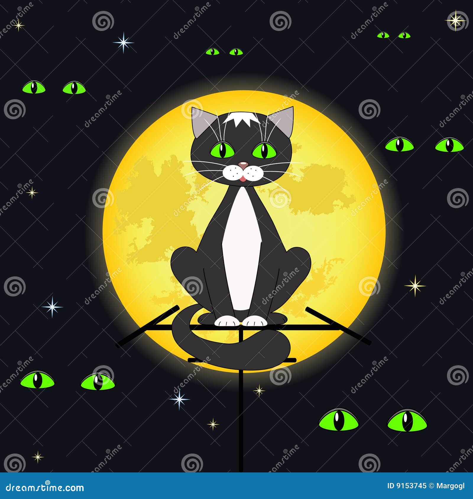 Gato e Lua cheia. ilustração do vetor. Ilustração de felino - 9153745