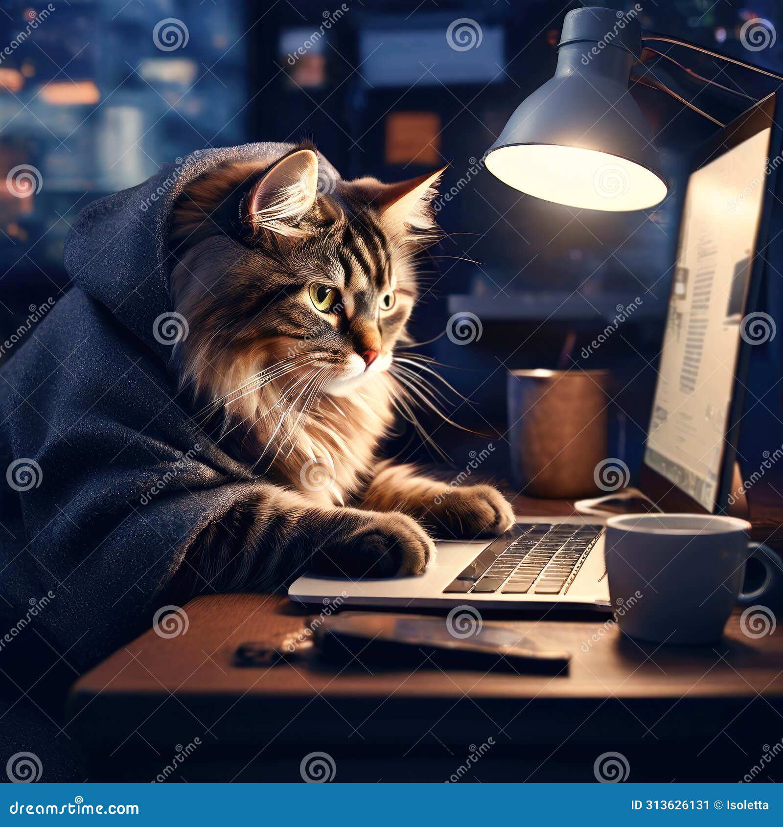 Gato Gracioso Trabajando En El Cargo Como Ser Humano Imagen de archivo ...