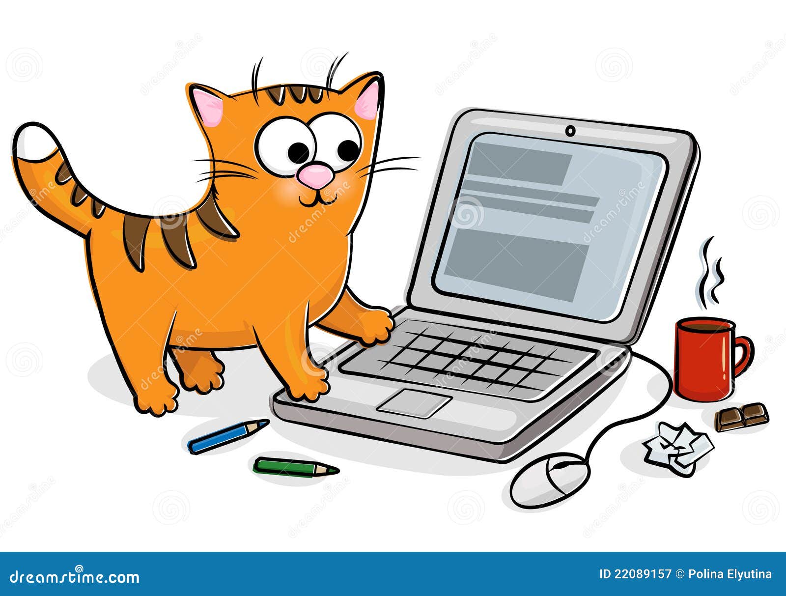 Gato Lindo Con La Computadora Portátil Ilustración del Vector ...