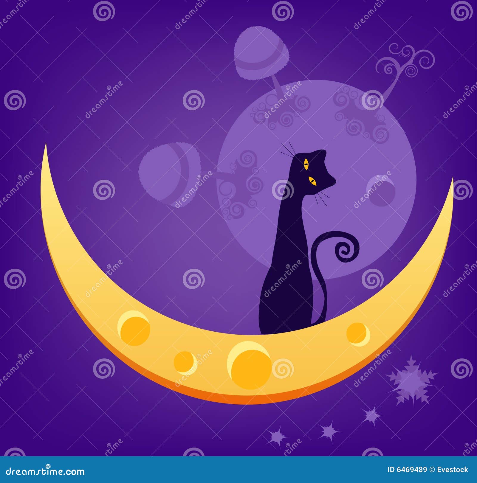 Gato na lua ilustração do vetor. Ilustração de véspera - 6469489