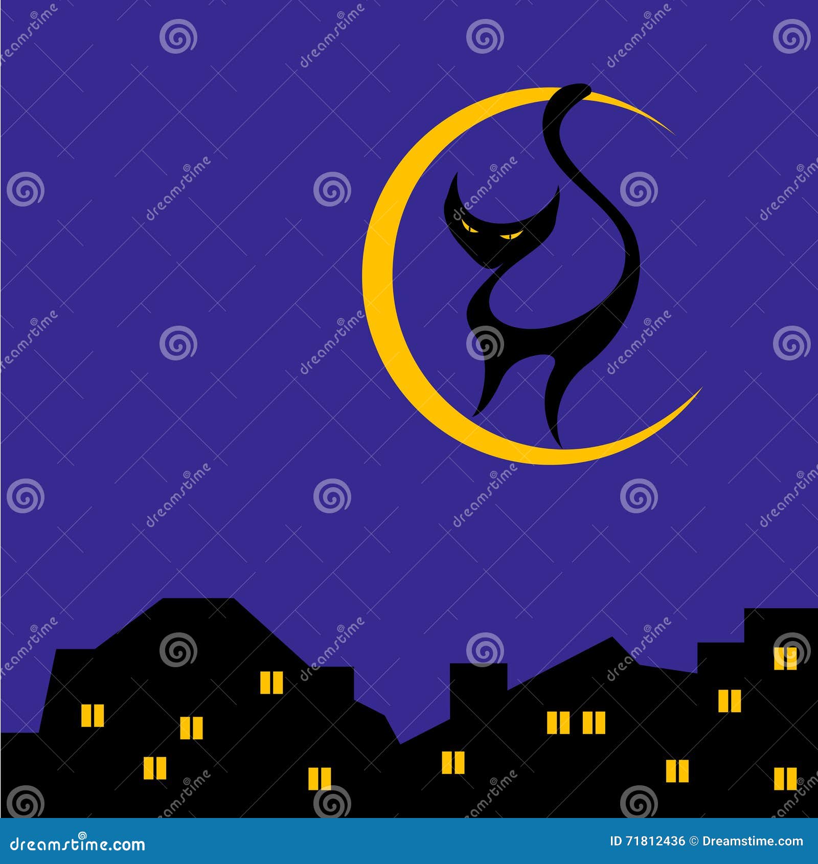 Gato na lua ilustração do vetor. Ilustração de azul, estilizado - 71812436