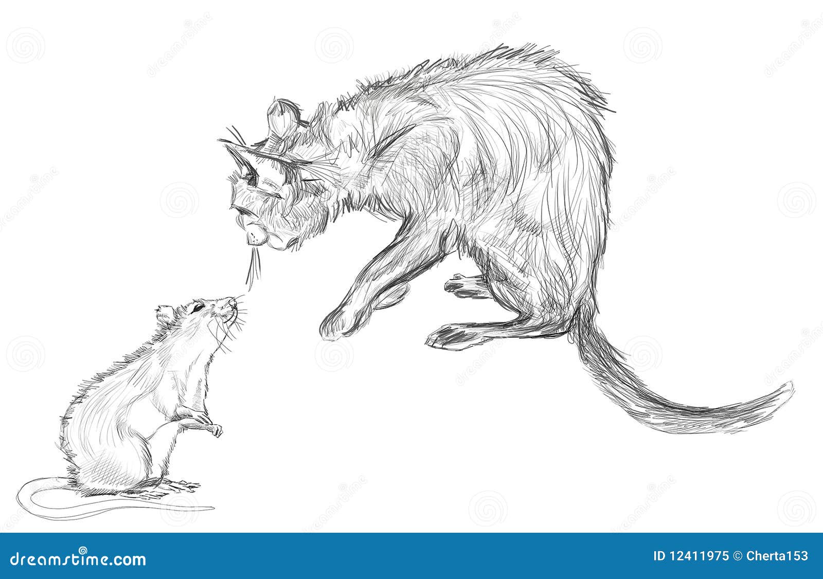 Gato y rata stock de ilustración. Ilustración de buitre - 12411975