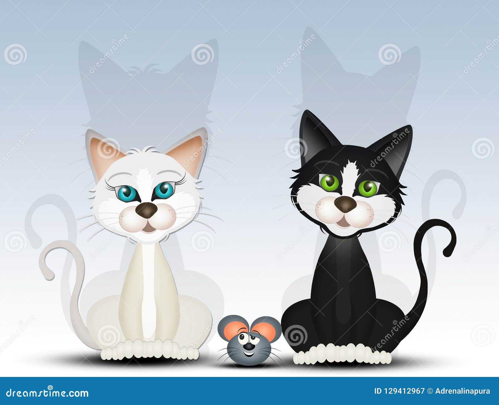 Gatos e rato pequeno ilustração stock. Ilustração de fofofo - 129412967