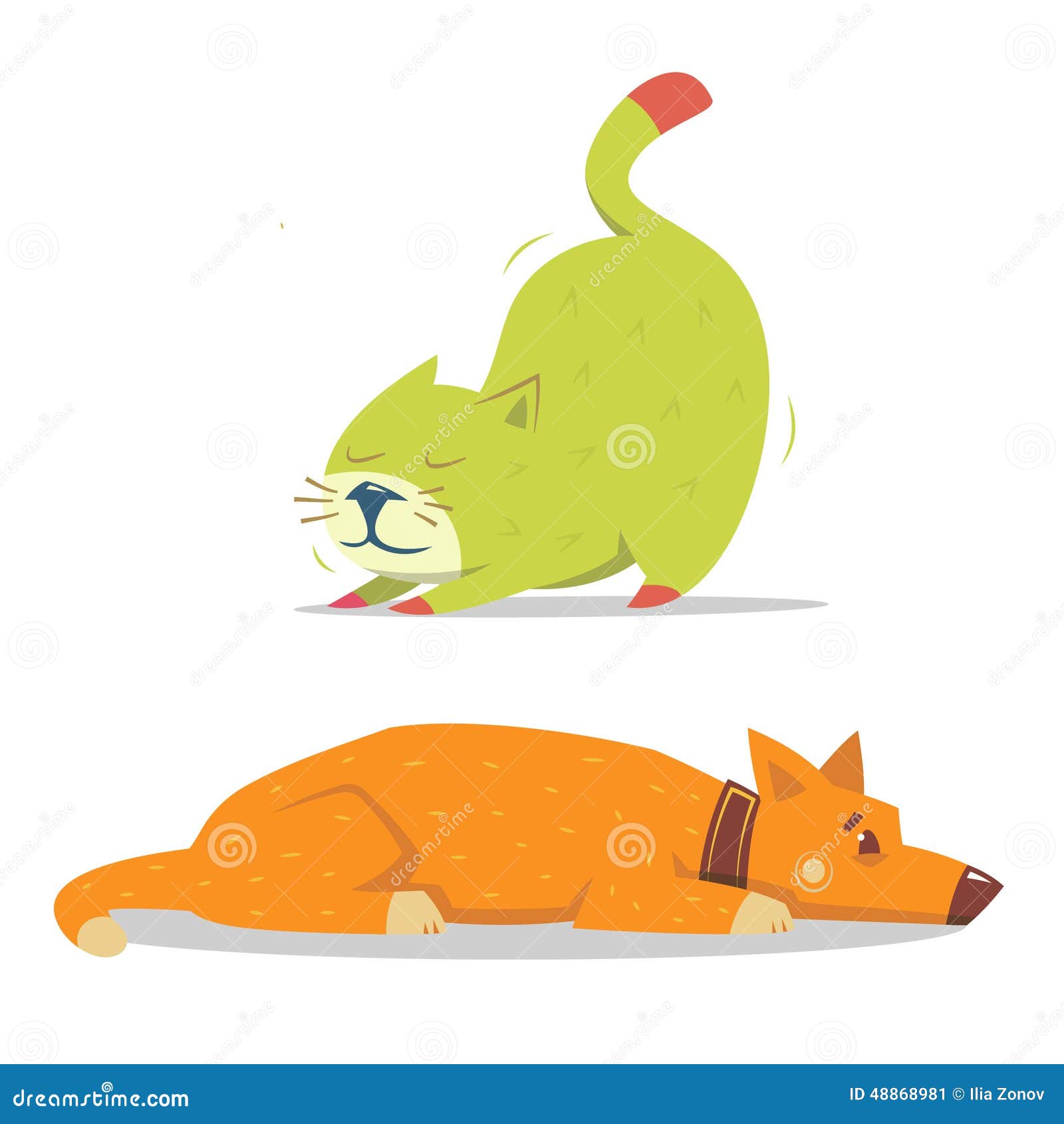 Gatto Di Scratch E Cane Di Stenditura Illustrazione Vettoriale ...