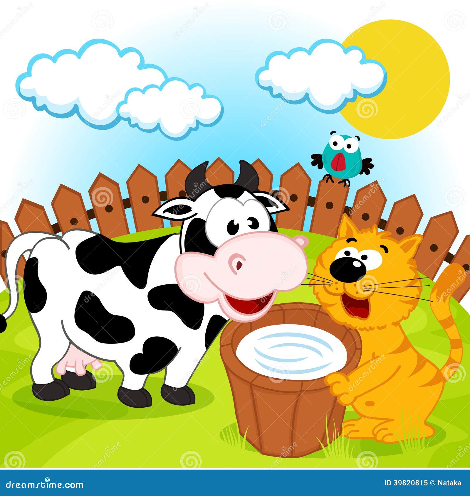 Gatto, mucca e latte illustrazione vettoriale. Illustrazione di ...