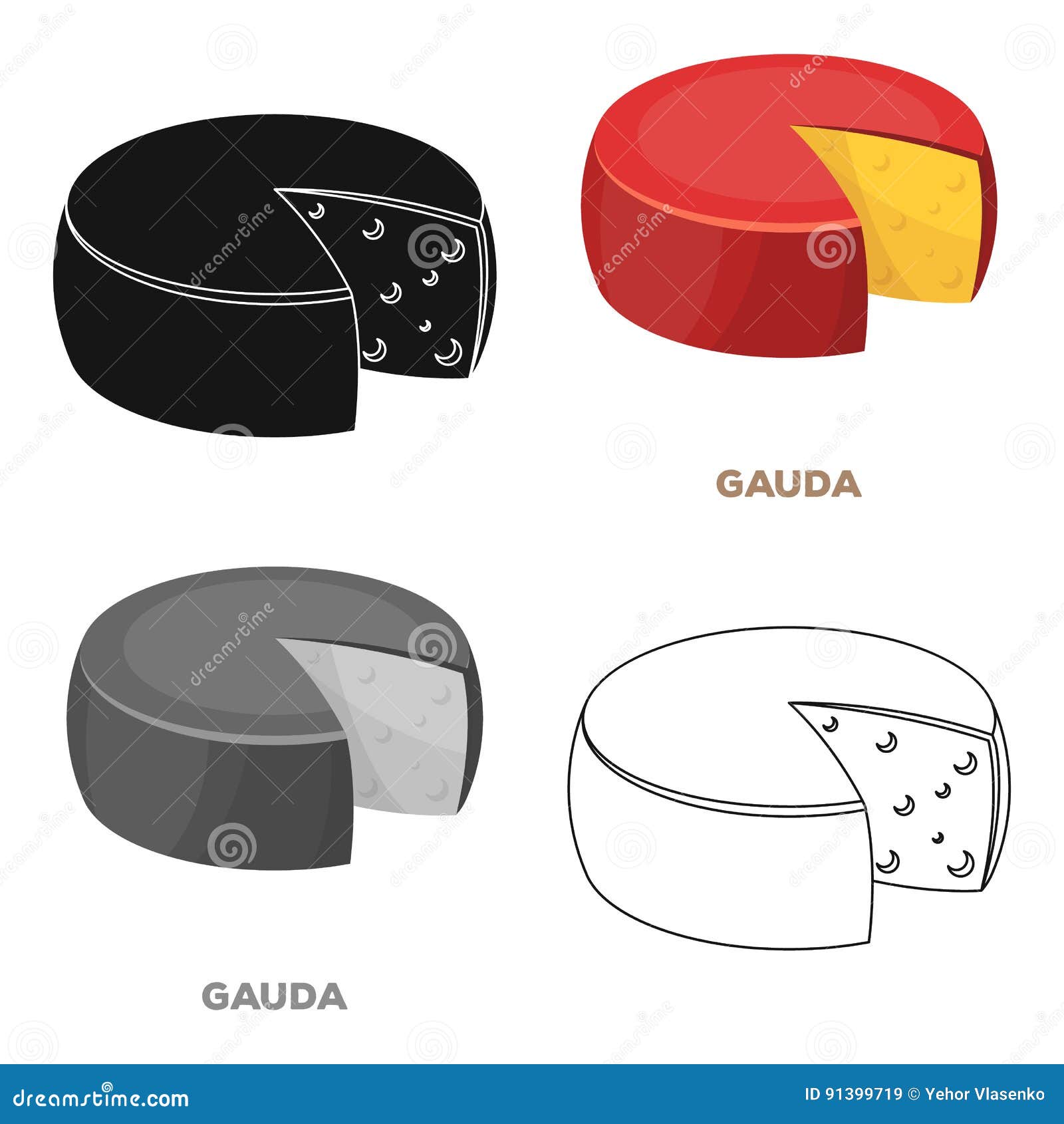 Gauda.Different Kinds of Cheese Single Icon in Cartoon Style Vector ...