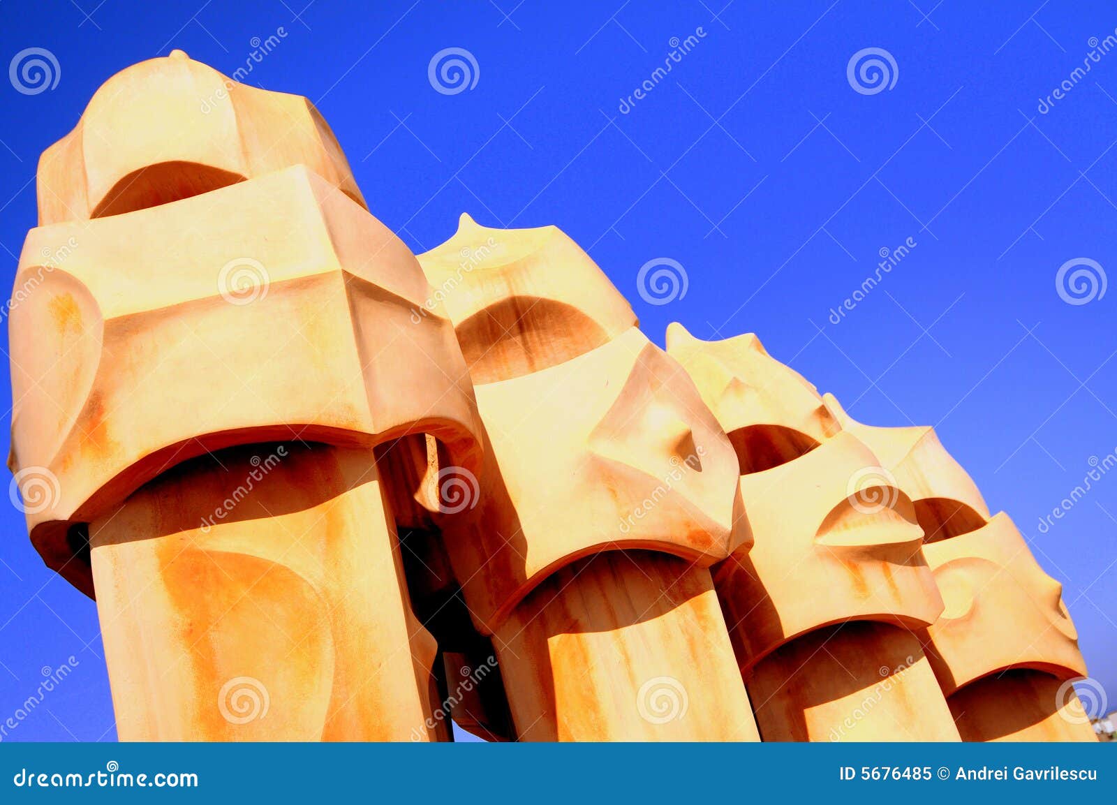 Gaudi - La Pedrera stock image. Image of roof, blue, buildings - 5676485
