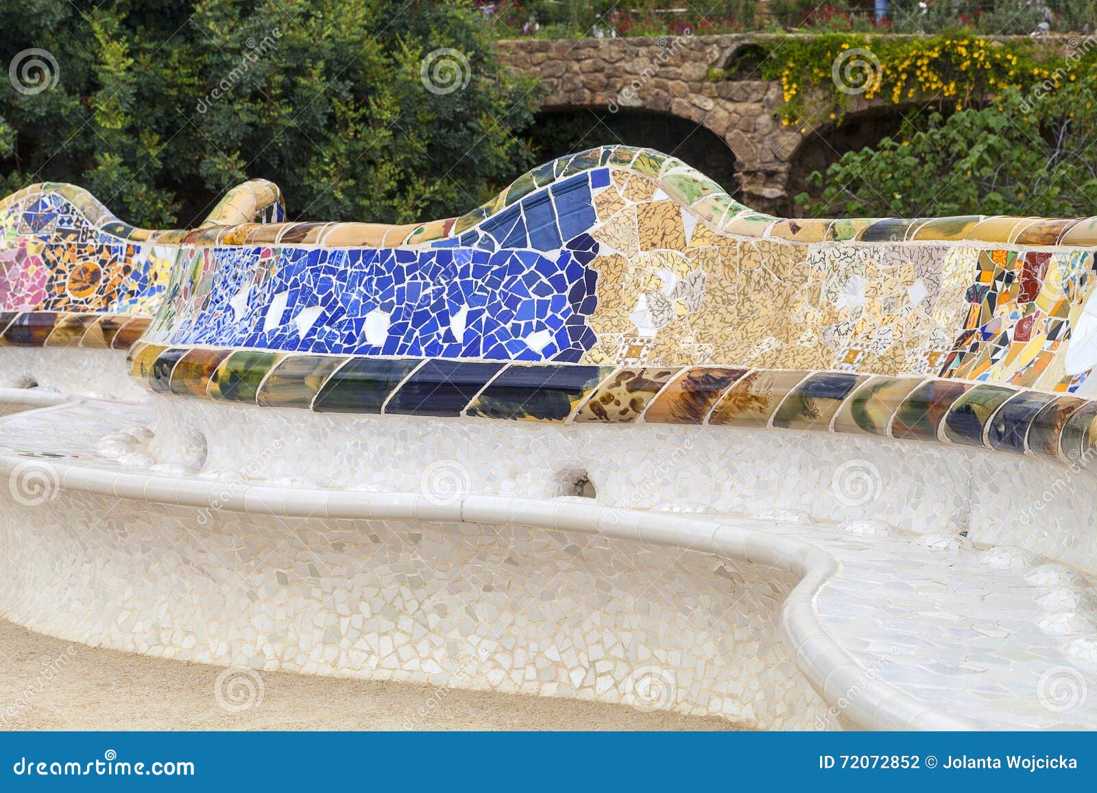Gaudi Multicolored Mosaic Bench in Park Guell; Barcelona; Spain Stock ...
