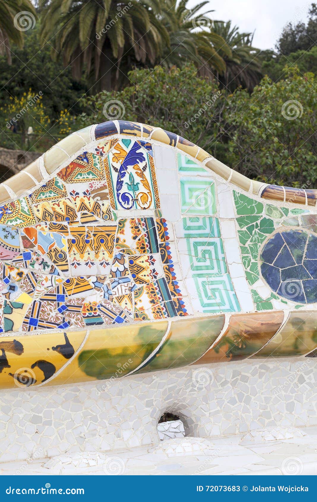 Gaudi Multicolored Mosaic Bench in Park Guell; Barcelona; Spain Stock ...