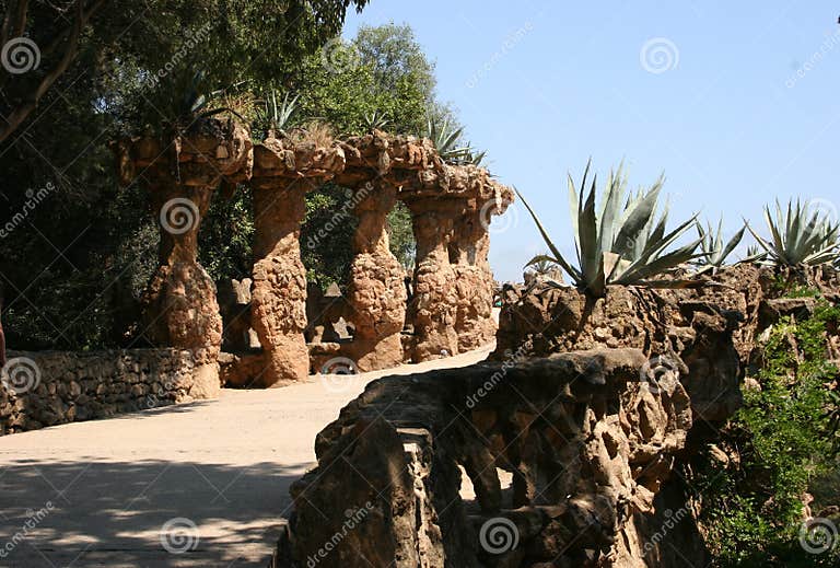 Gaudi S Park Guell in Barcelona - Pathways and Columns Stock Image ...