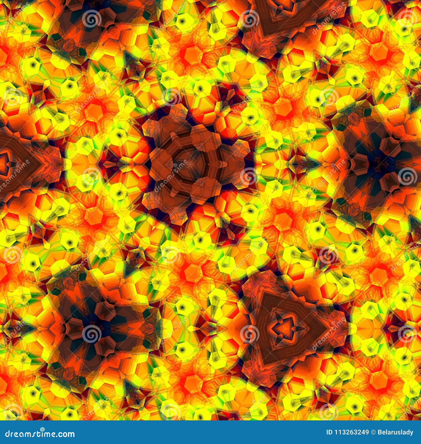 Gaudy Golden Outline Triangular Flower Kaleidoscope Pattern Stock ...