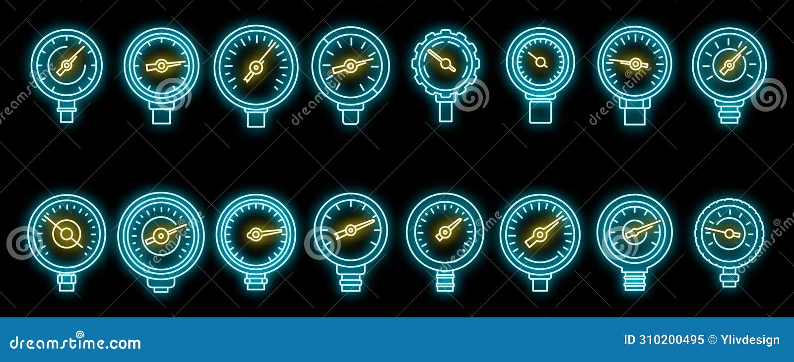 Gauge Manometer Icons Set Vector Neon Stock Illustration - Illustration ...
