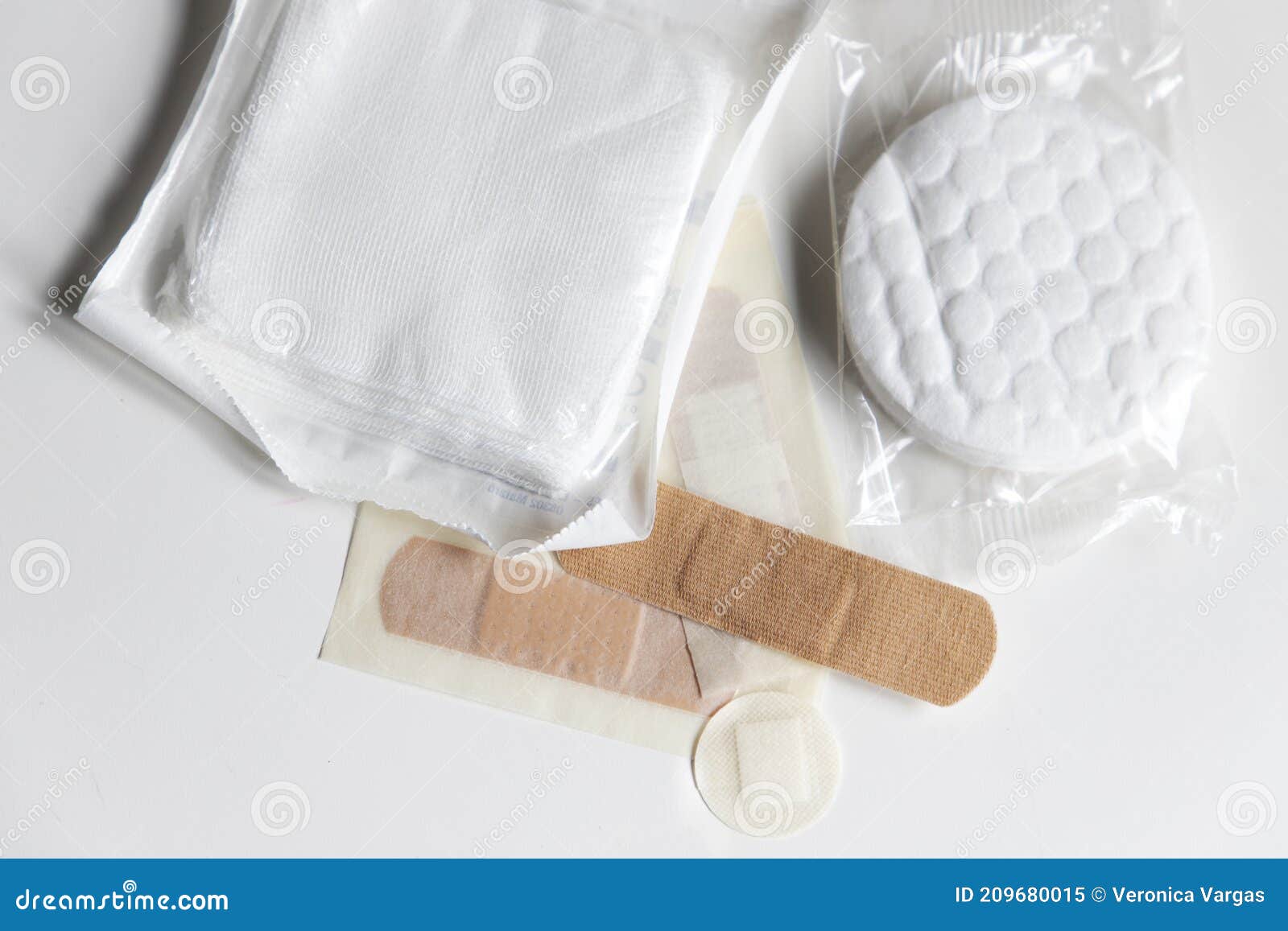 Gauze, Cotton and Different Types of Band-aids Stock Image - Image of ...