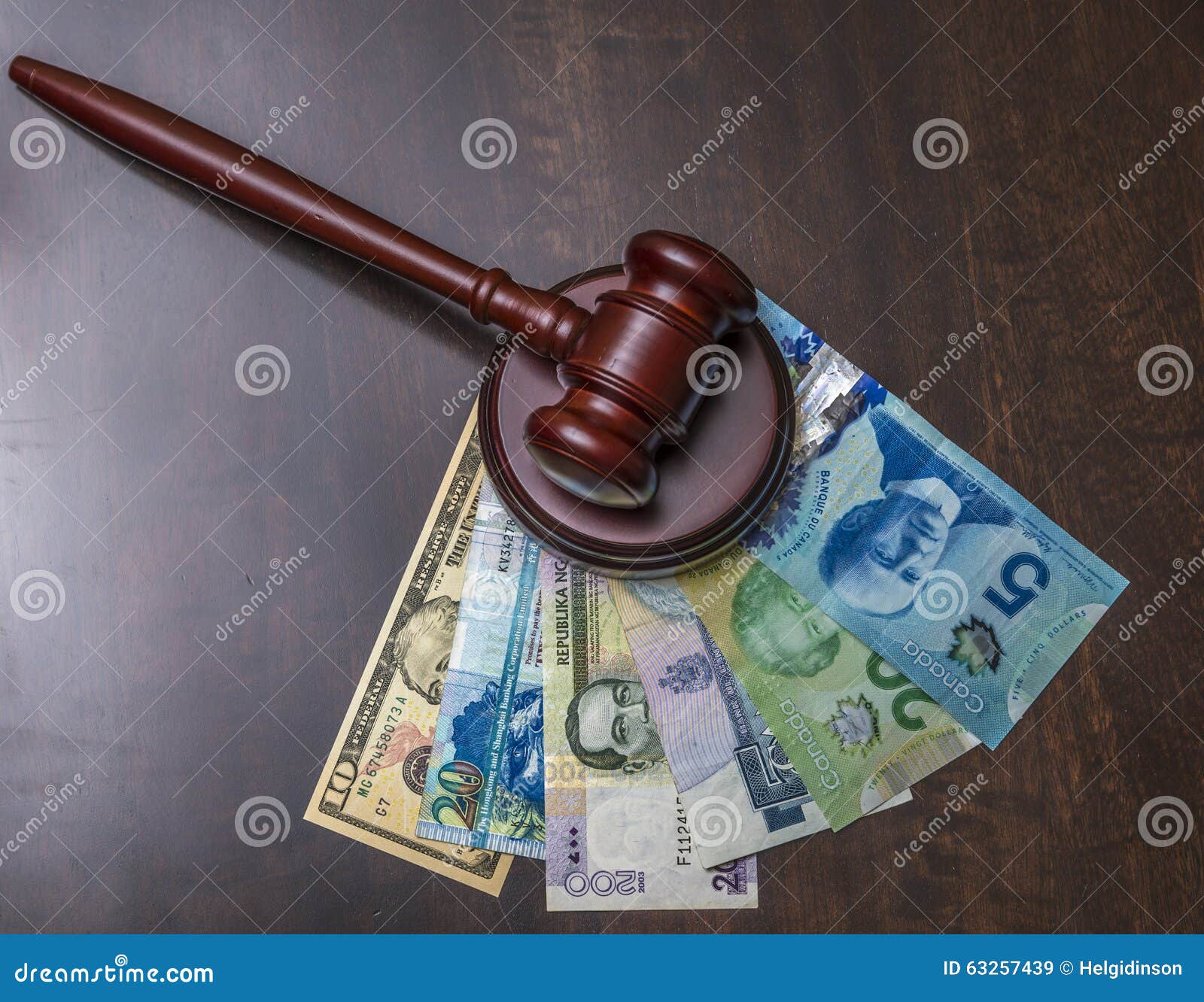Gavel and assorted money stock image. Image of canada - 63257439