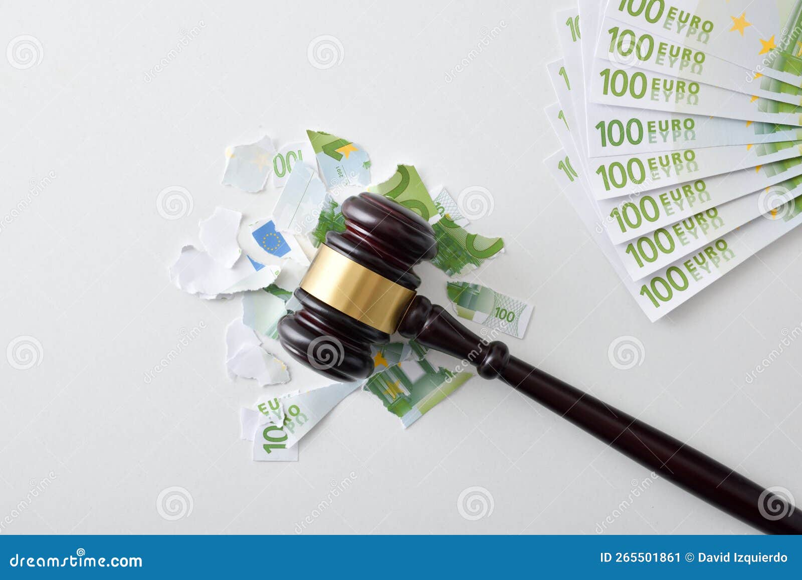 Gavel on Broken Bank Notes Financial Judgment Concept Top View Stock ...