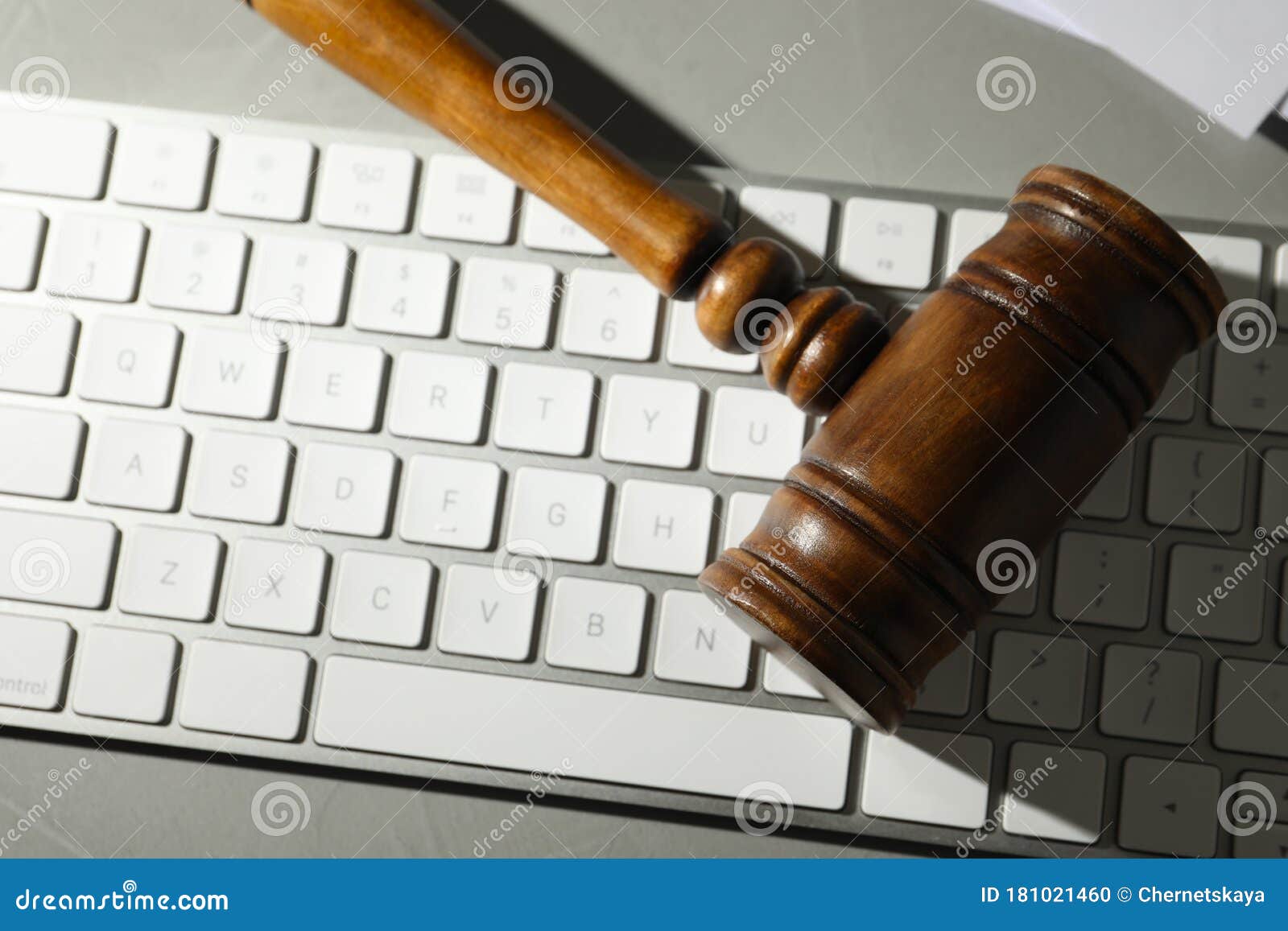 Gavel and Computer Keyboard on Table, Top View. Cyber Crime Stock Photo ...