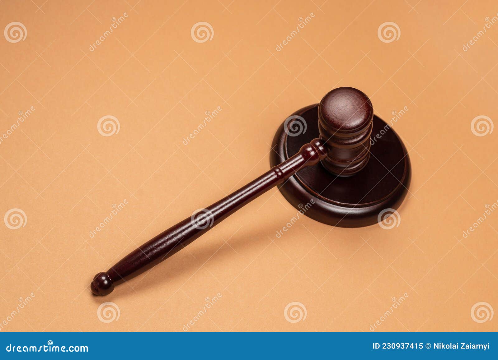 Gavel Down on Stand on Brown Background. Justice of Law System ...