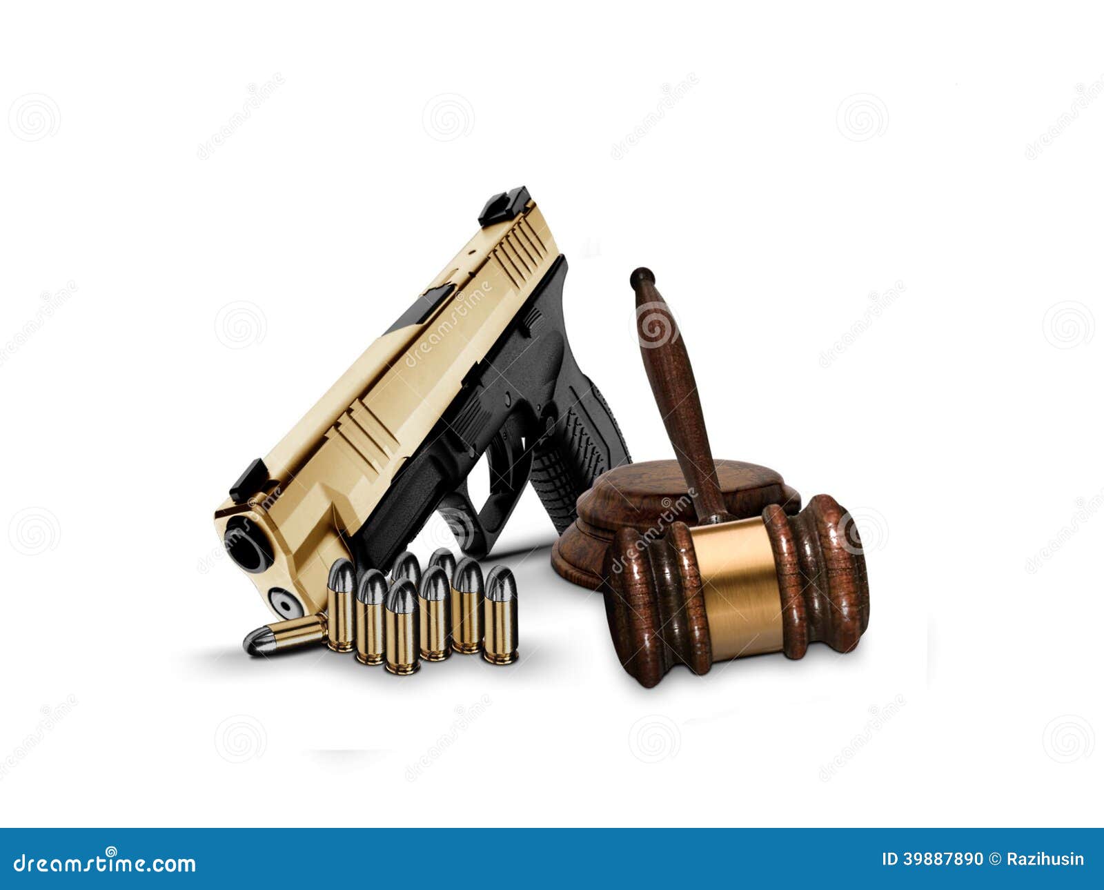 Gavel and Hand Gun with Bullets Stock Photo - Image of judgment, wooden ...