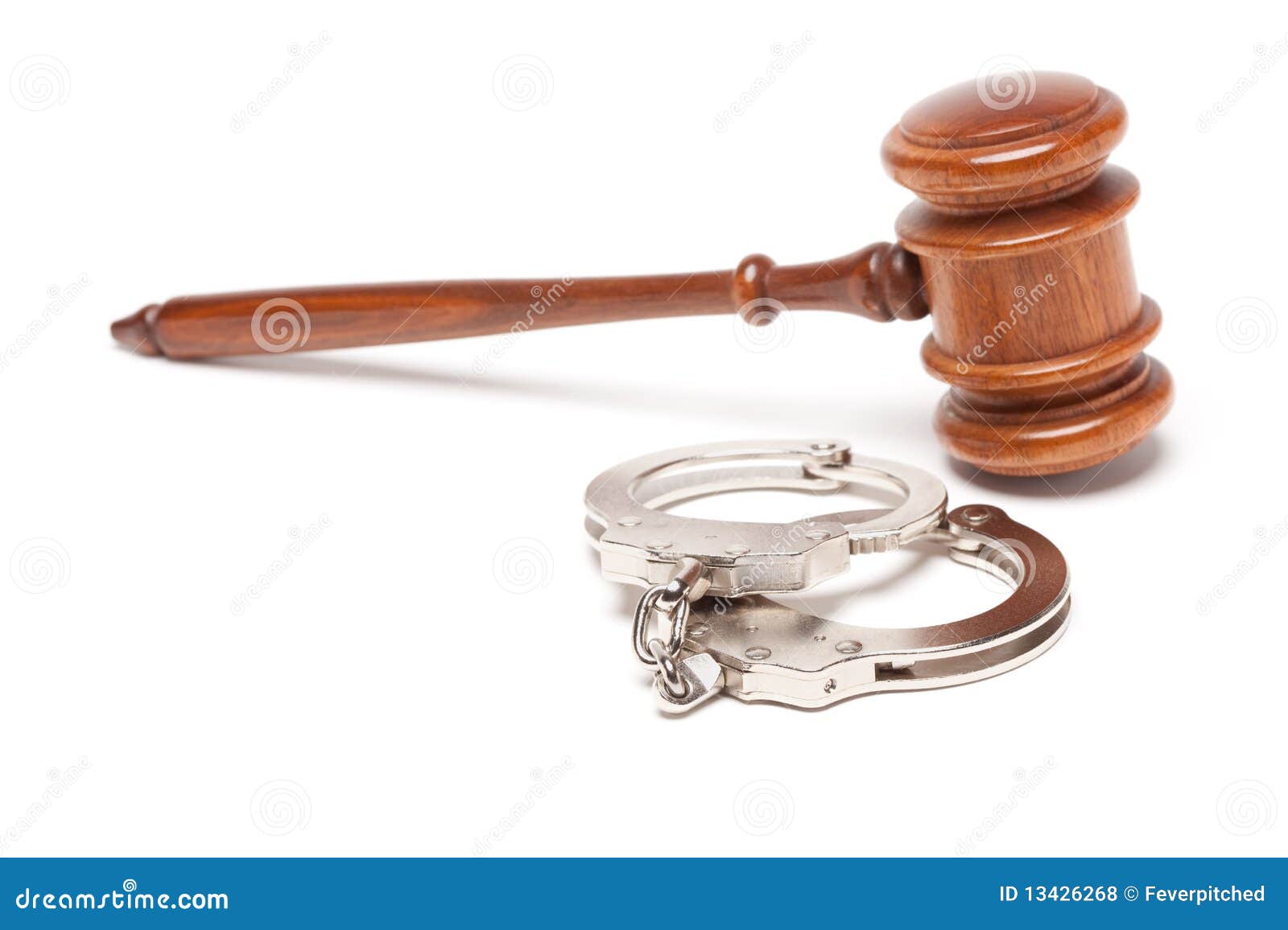 Gavel and Handcuffs on White Stock Photo - Image of signal, wooden ...