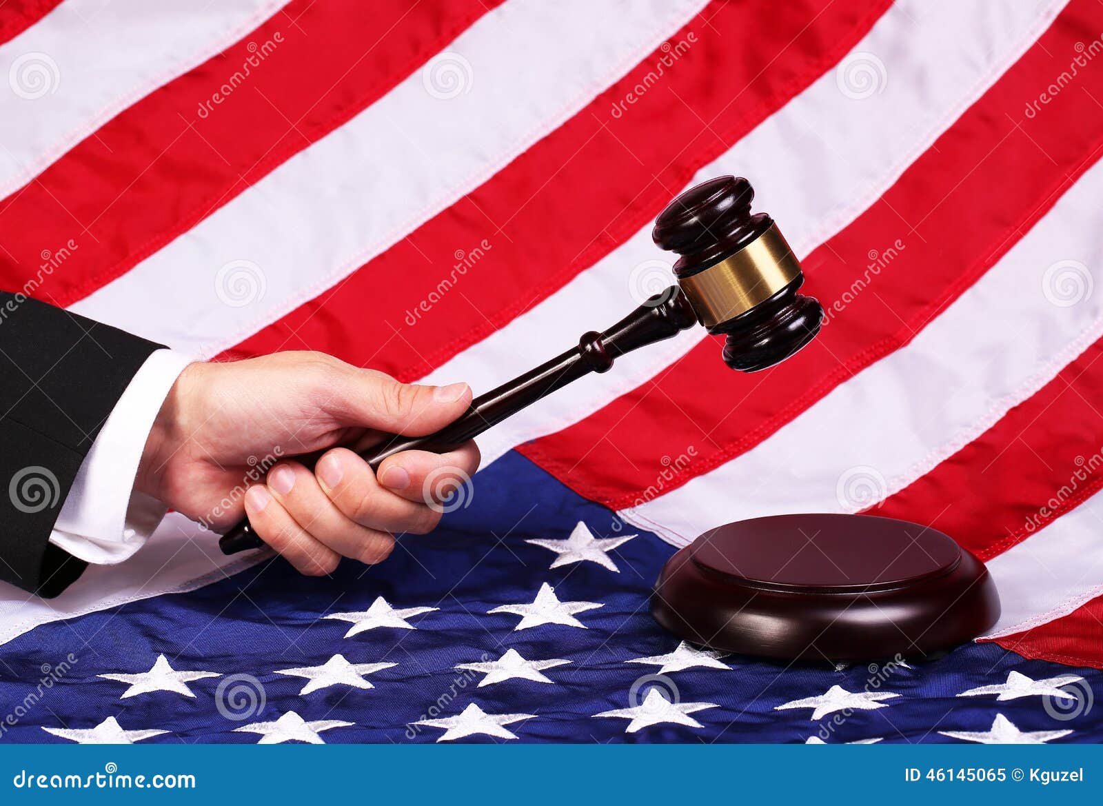 Gavel on Judge Hand Over American Flag Stock Image - Image of cuffs ...