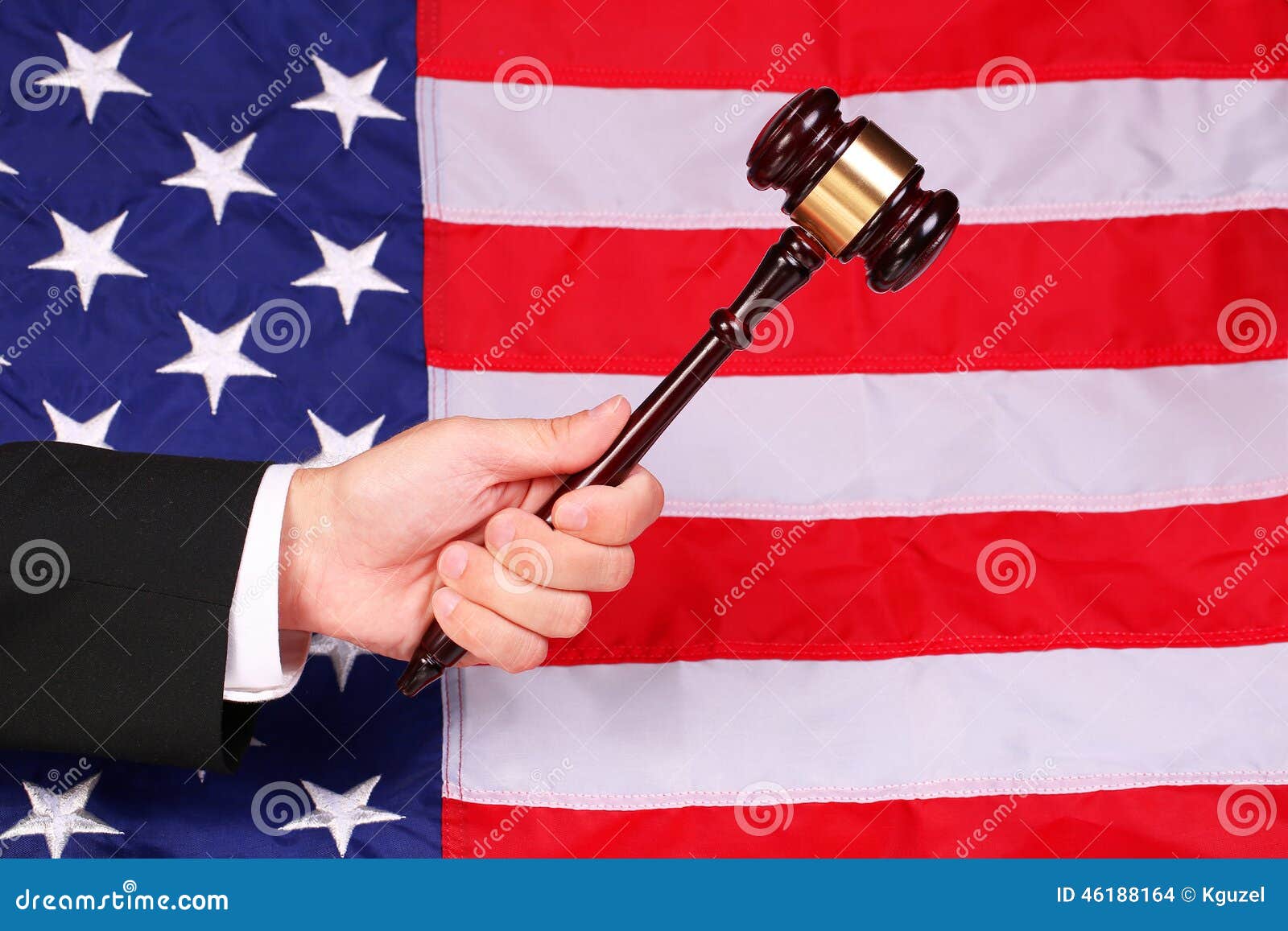 Gavel on Judge Hand Over American Flag Stock Photo - Image of hammer ...