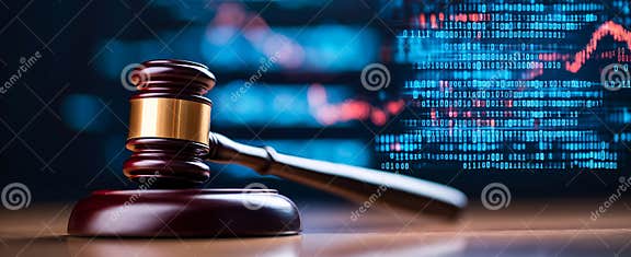 Gavel Rests on Wooden Surface Symbolizing Justice and Law with Digital ...